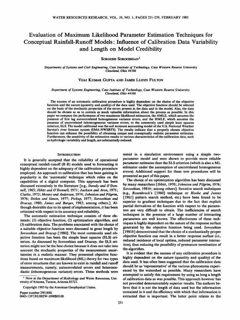 Sorooshian 1983 | PDF | Mathematical Optimization | Estimator