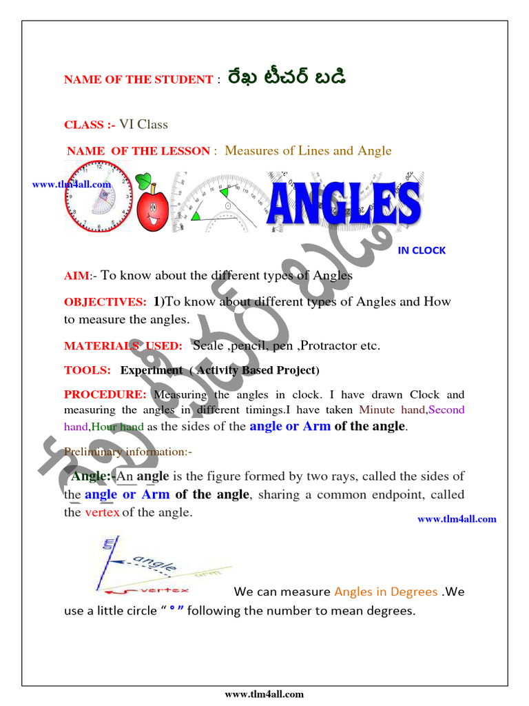 Class 6 Project on Angles in Clocks | PDF