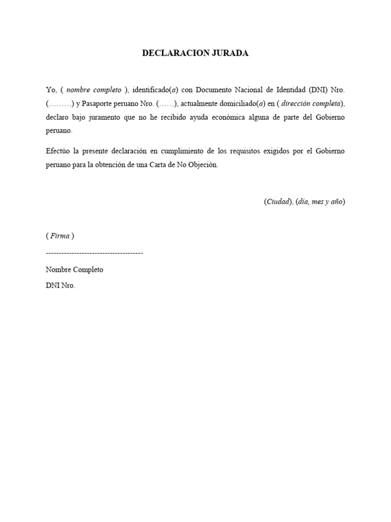 Formato de Declaracion Jurada | PDF