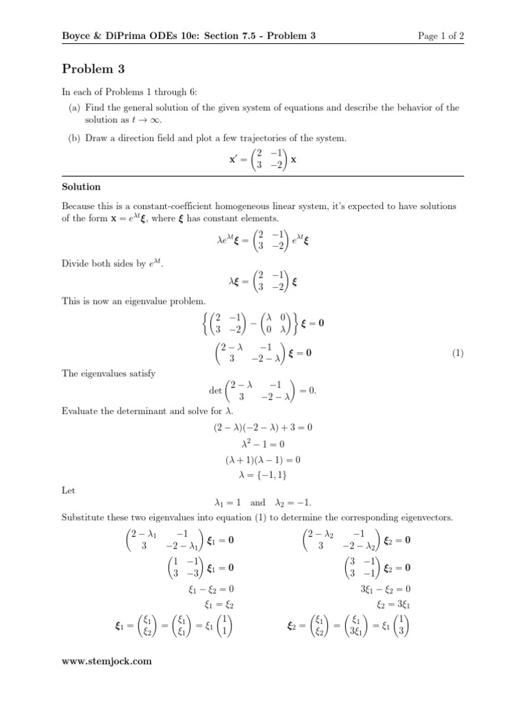Boyce ODEch 7 S 5 P 3 | Download Free PDF | Eigenvalues And Eigenvectors | Mathematical Concepts