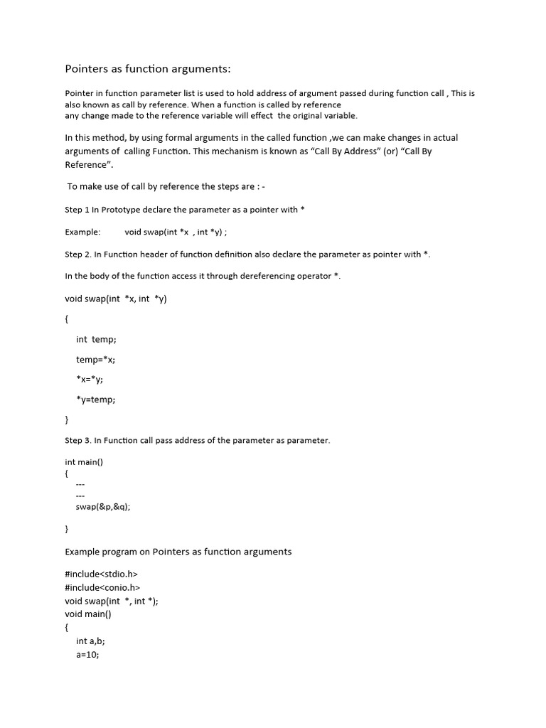Using Pointers as Function Arguments | PDF | Computers