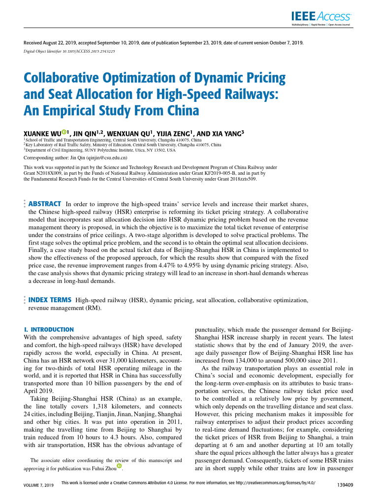 Collaborative Optimization of Dynamic Pricing and Seat Allocation For High-Speed Railways An ...