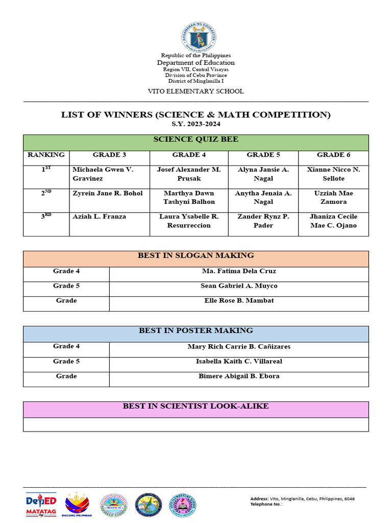 Science Month - Competition Winners | PDF
