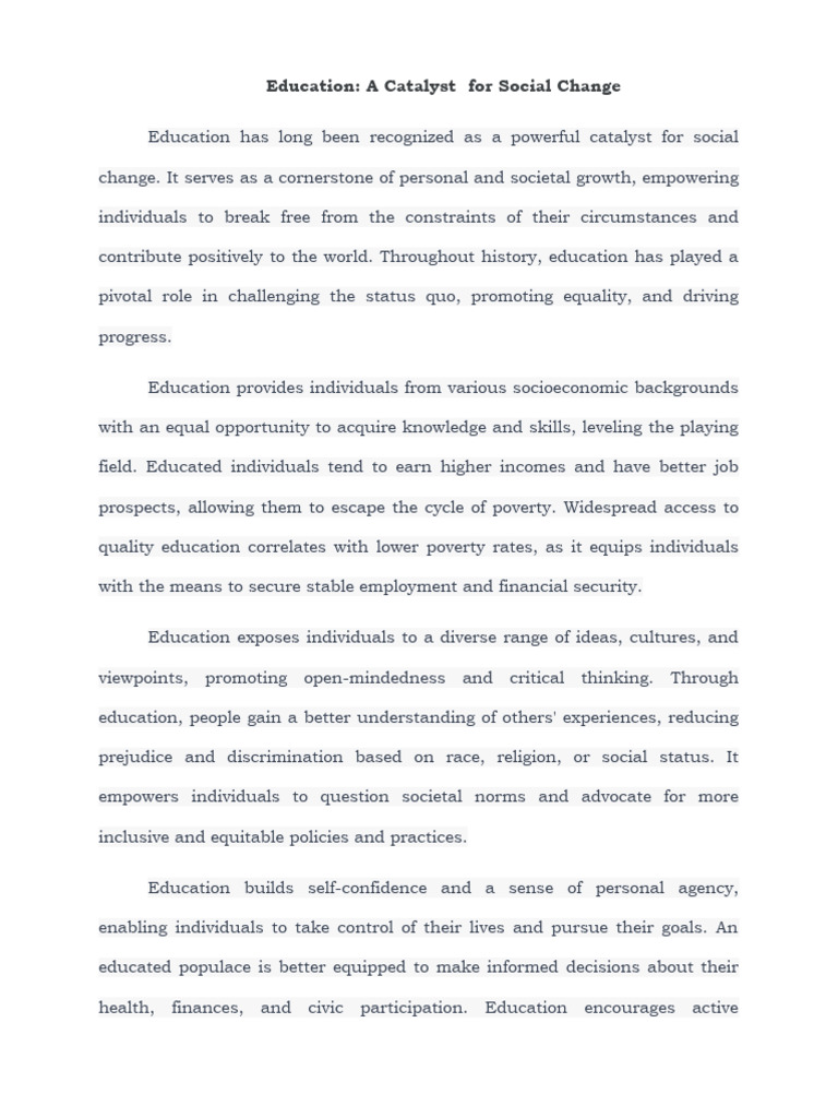 Education As Catalyst For Social Change | Download Free PDF | Poverty ...