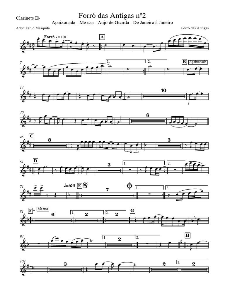 Partitura Clarinete: Forró das Antigas | PDF