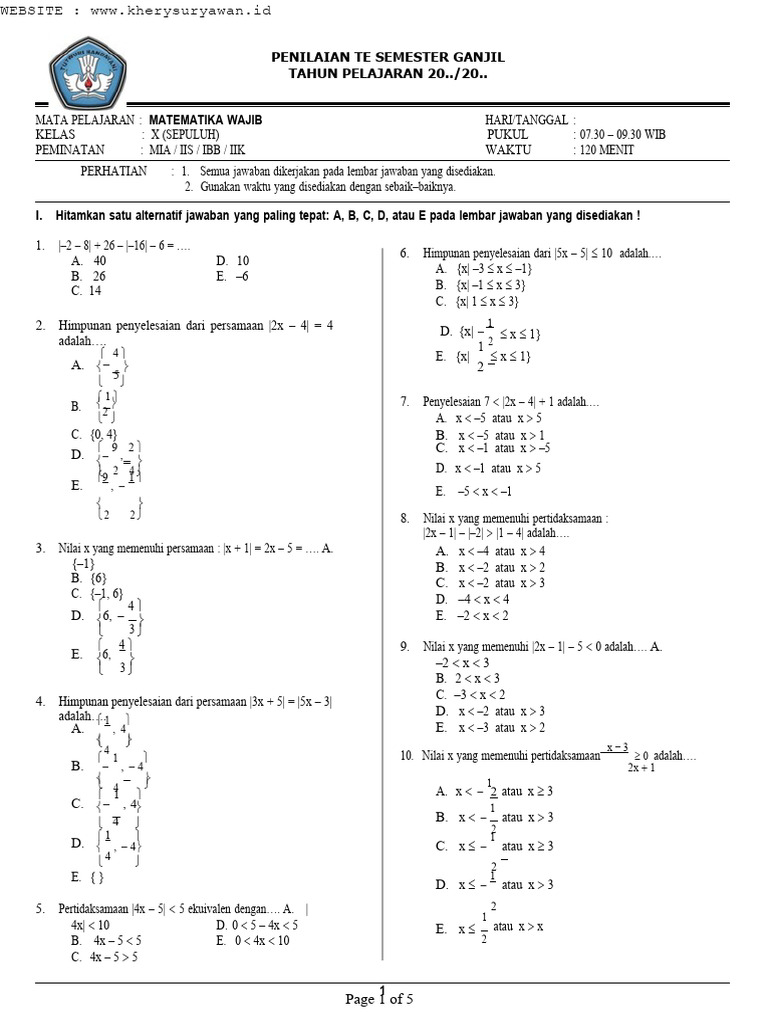 Soal PAS MTK KELAS 10 | PDF