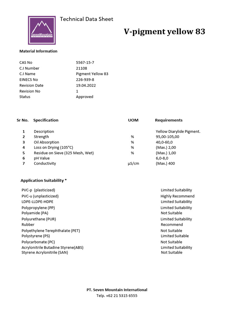 TDS V-Pigment Yellow 83 | PDF | Materials | Chemical Substances