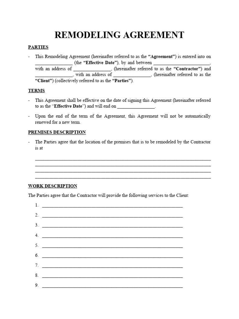 Remodeling Contract Template Signaturely | PDF