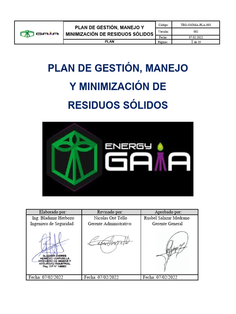 Plan de Gestión, Manejo y Minimización de Residuos Sólidos | PDF | Reciclaje | Residuos