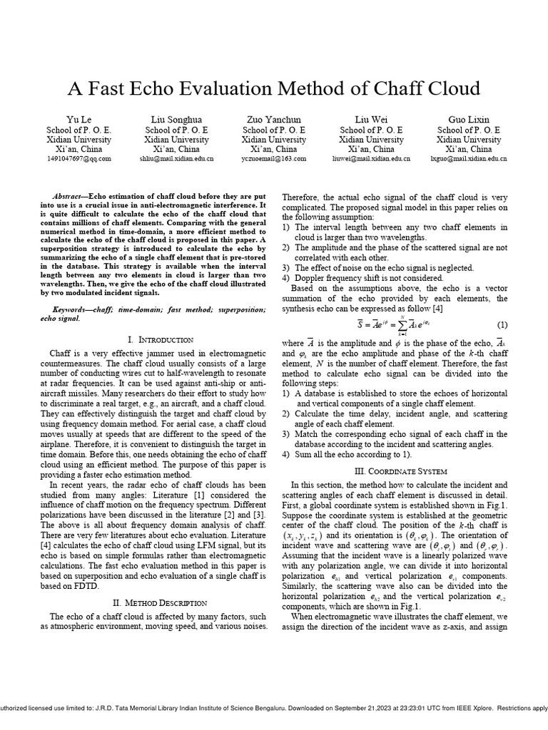 A Fast Echo Evaluation Method of Chaff Cloud | PDF | Science & Mathematics