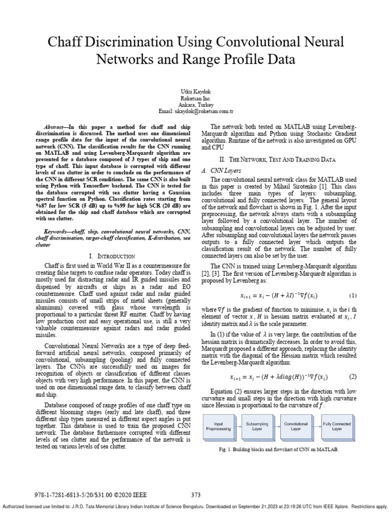 Chaff Discrimination Using Convolutional Neural Networks and Range Profile Data | PDF