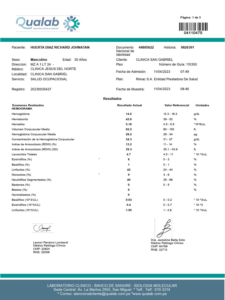 Resultados de Análisis de Laboratorio | PDF
