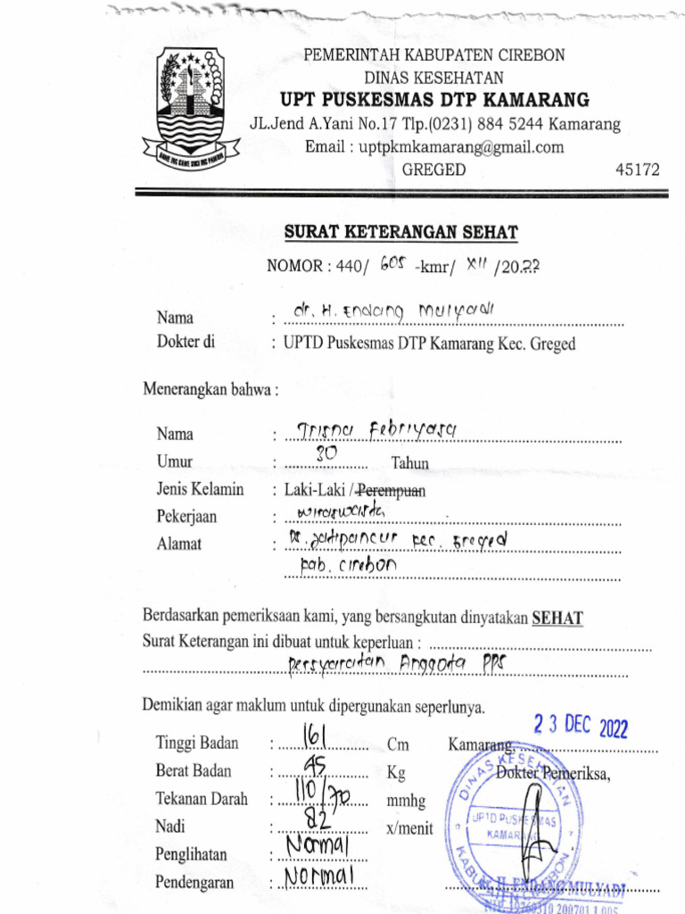 Contoh Surat Keterangan Sehat | PDF