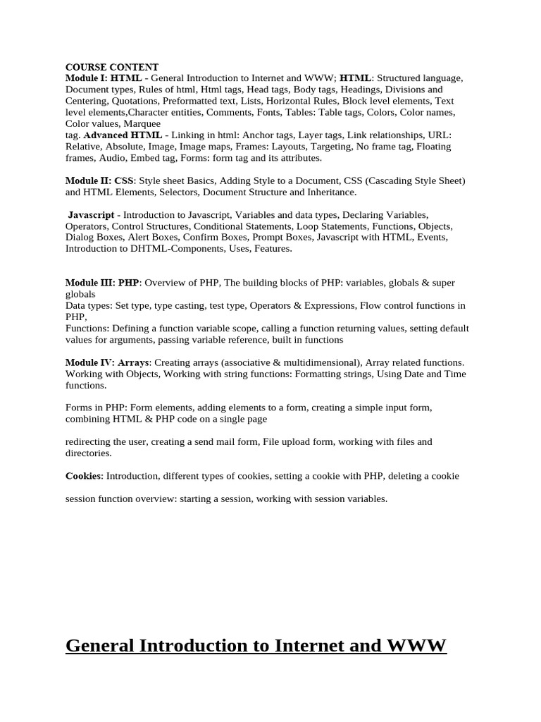 General Introduction To Internet and WWW | PDF | Html Element | Php