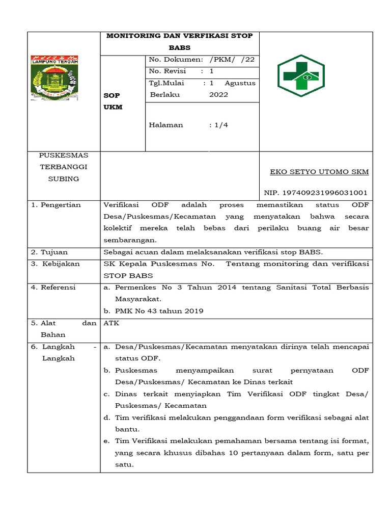 SOP Verifikasi Stop Babs | PDF