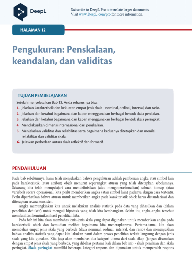 Chapter 12 Measurement - Scaling, Reliability, and Validity Id | PDF