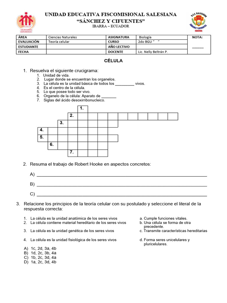 Taller Descubrimiento de La Célula y Teoría Celular | PDF | Biología ...