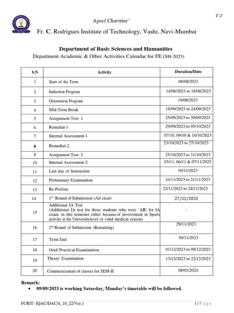 Academic Calendar SH-2023 (Updated) | PDF