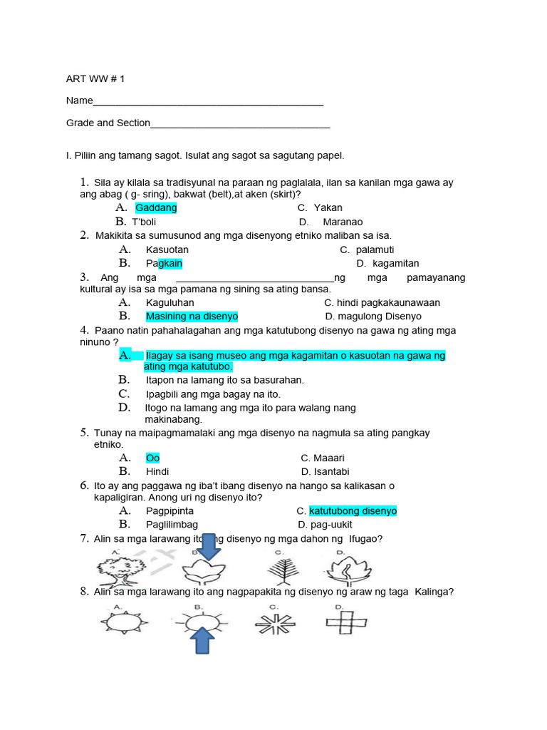 ART 4 - Disenyo Sa Luzon - Quiz | PDF