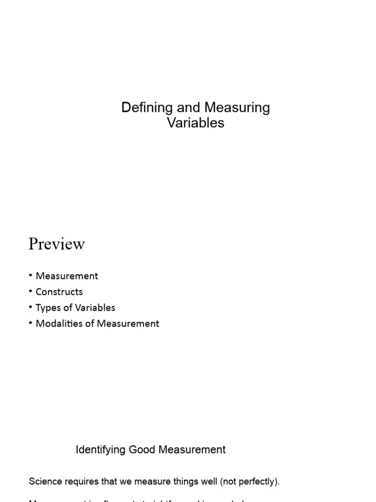 4 Defining and Measuring Variables | PDF | Level Of Measurement | Categorical Variable