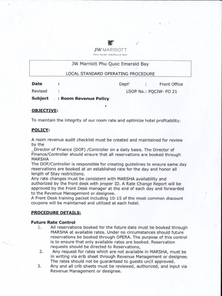 LSOP - Room Revenue Strategy | PDF