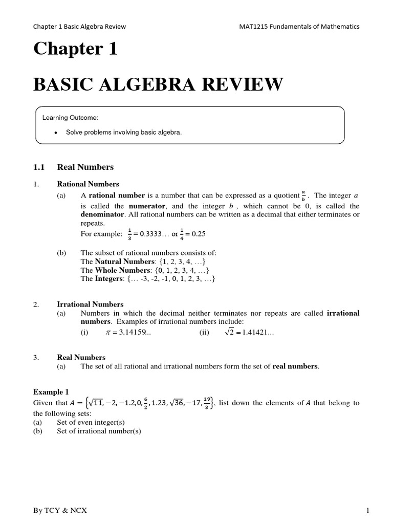 Chapter 1 - Basic Algebra Review | PDF