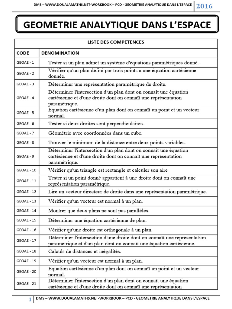 Géométrie analytique dans l'espace 2016 | PDF | Coordonnées ...