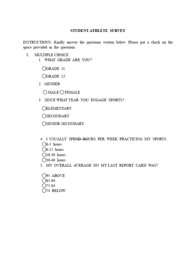 Student-Athlete Survey | PDF