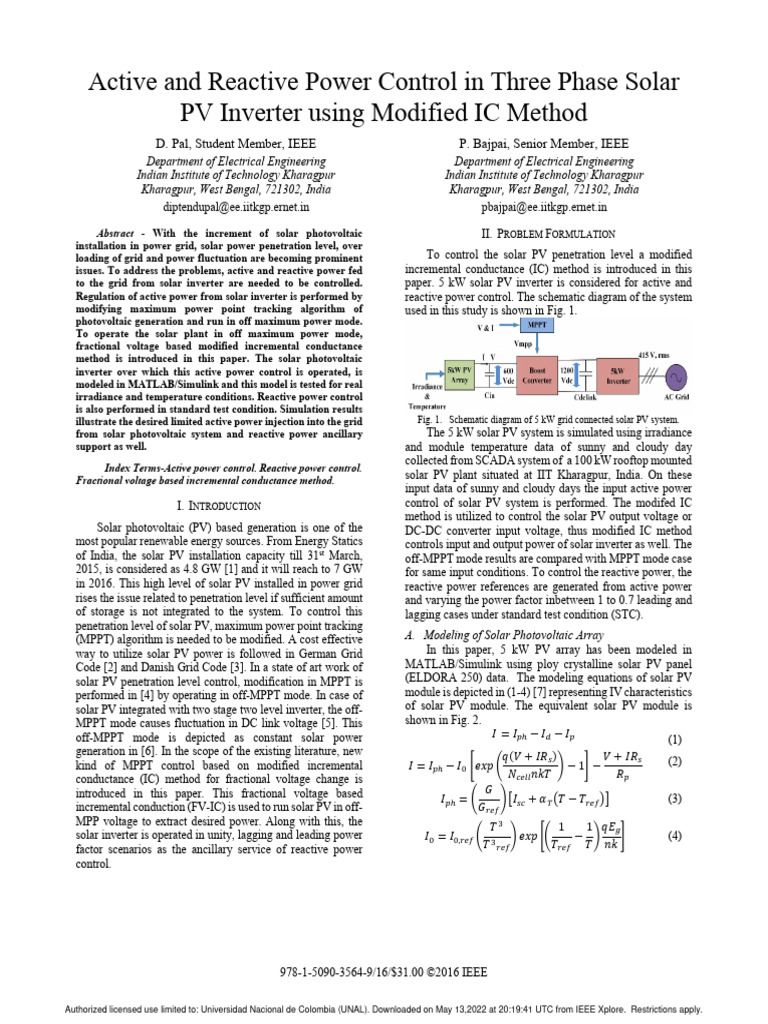 Active and Reactive Power Control in Three Phase Solar PV Inverter ...