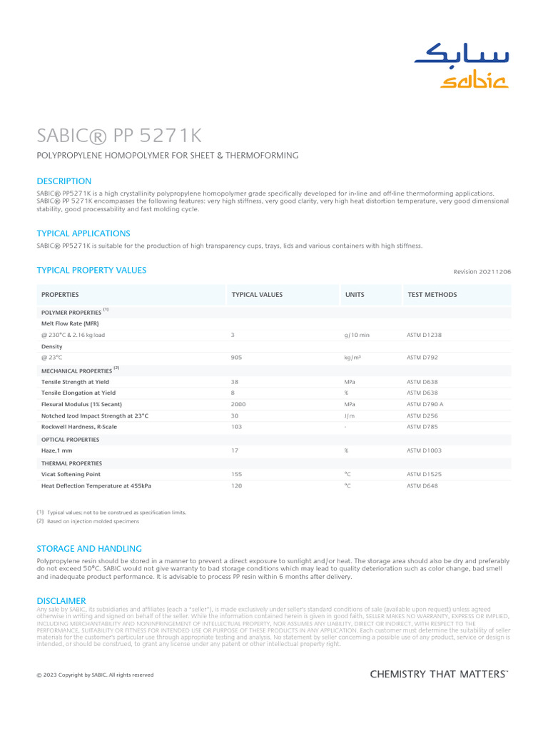 SABIC® PP - 5271K - Global - Technical - Data - Sheet | PDF | Polymers ...