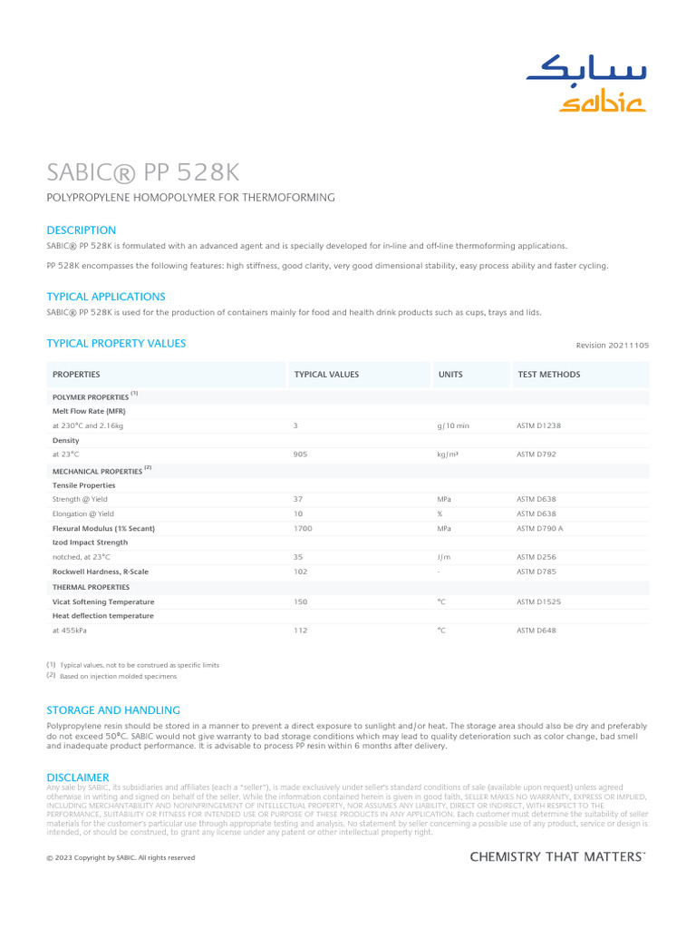 SABIC® PP - 528K - Global - Technical - Data - Sheet | PDF | Strength Of Materials | Chemistry