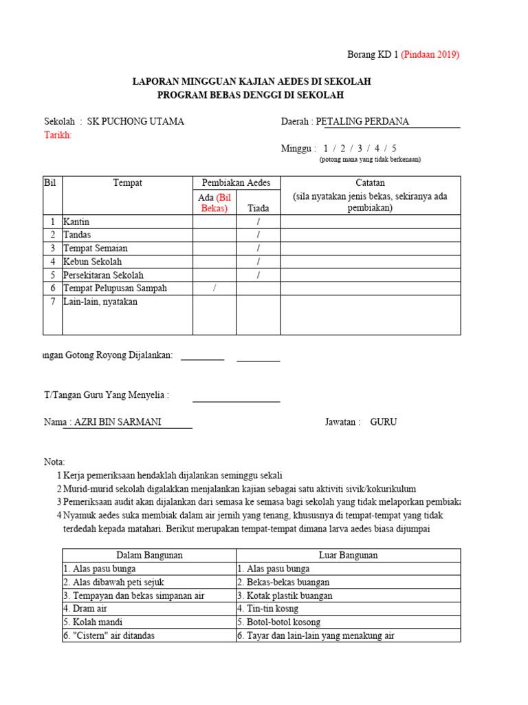 Borang kd1 Denggi | PDF