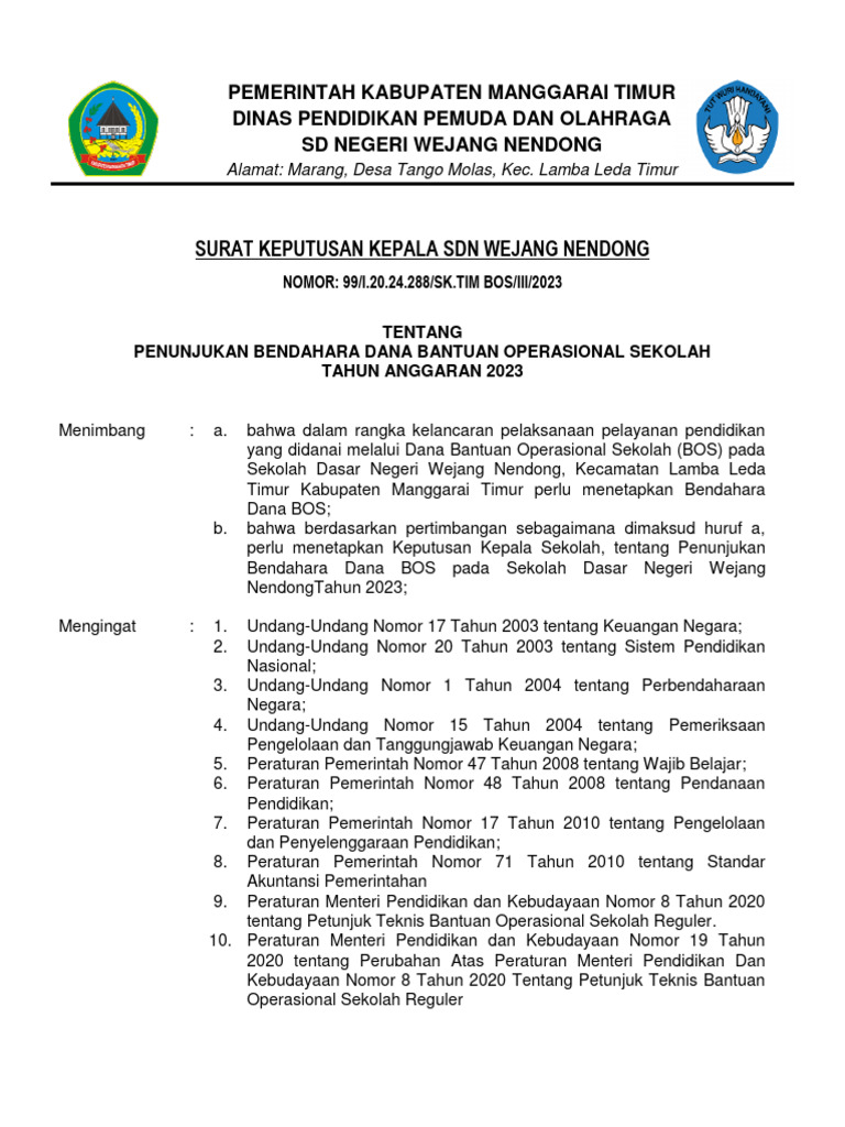 SK Bendahara Bos 2023 Nendong | PDF