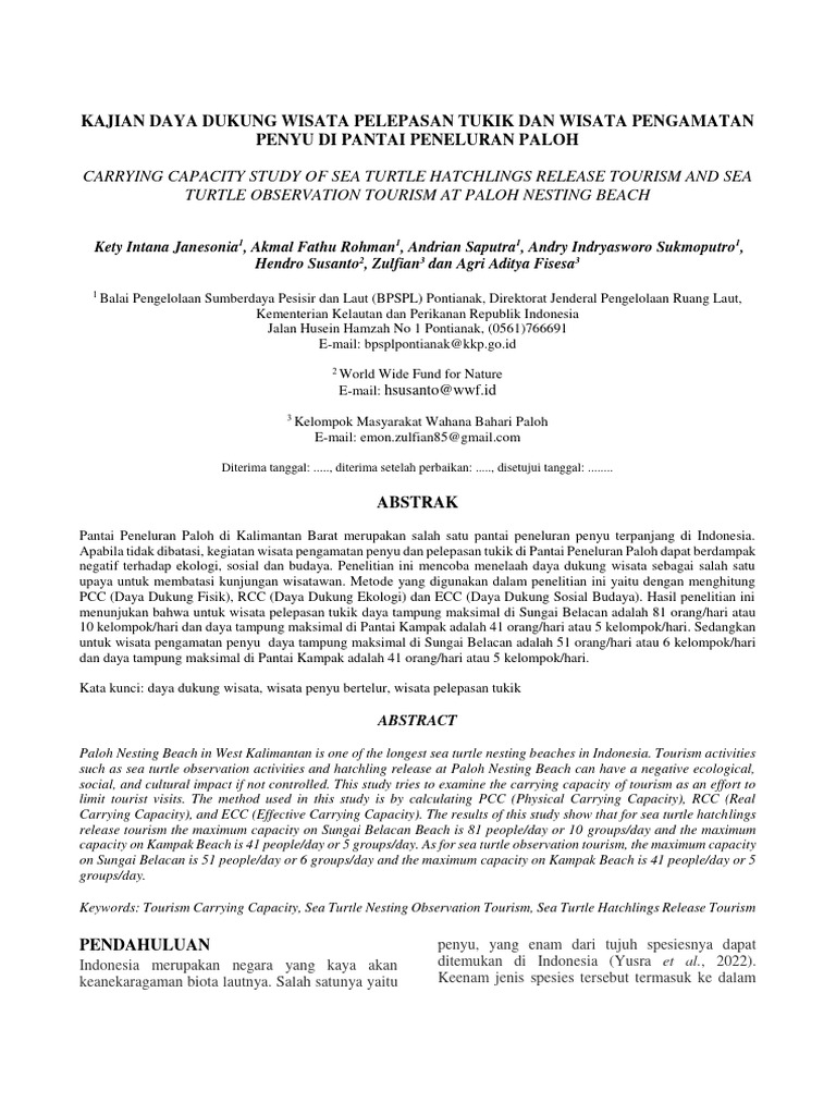 Carrying Capacity Study of Sea Turtle Hatchlings Release Tourism and Sea Turtle Observation ...