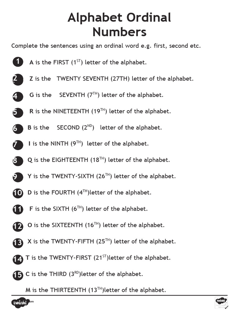 Ordinal Numbers Activity | PDF