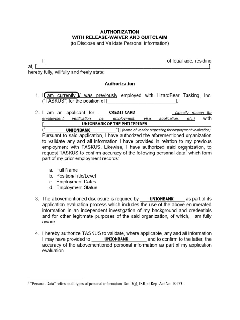 LBTI EV_Consent Form for UnionBank CC APP (1) | PDF