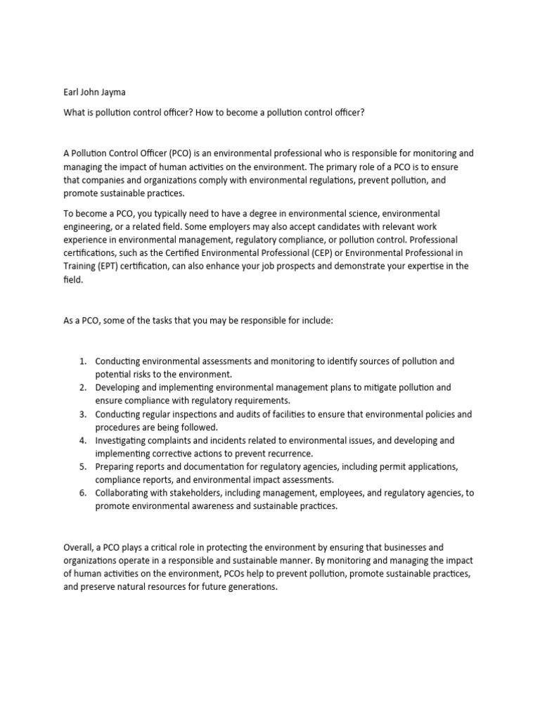 Pollution Control Officer | PDF