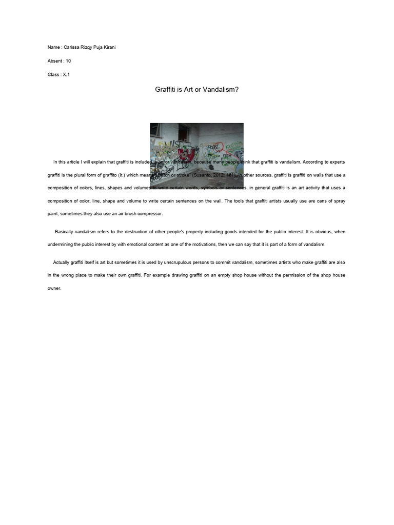 Graffiti: Art or Vandalism Debate | PDF