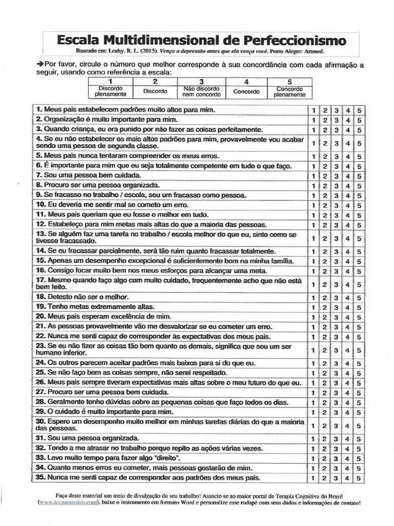Escala Perfeccionismo | PDF