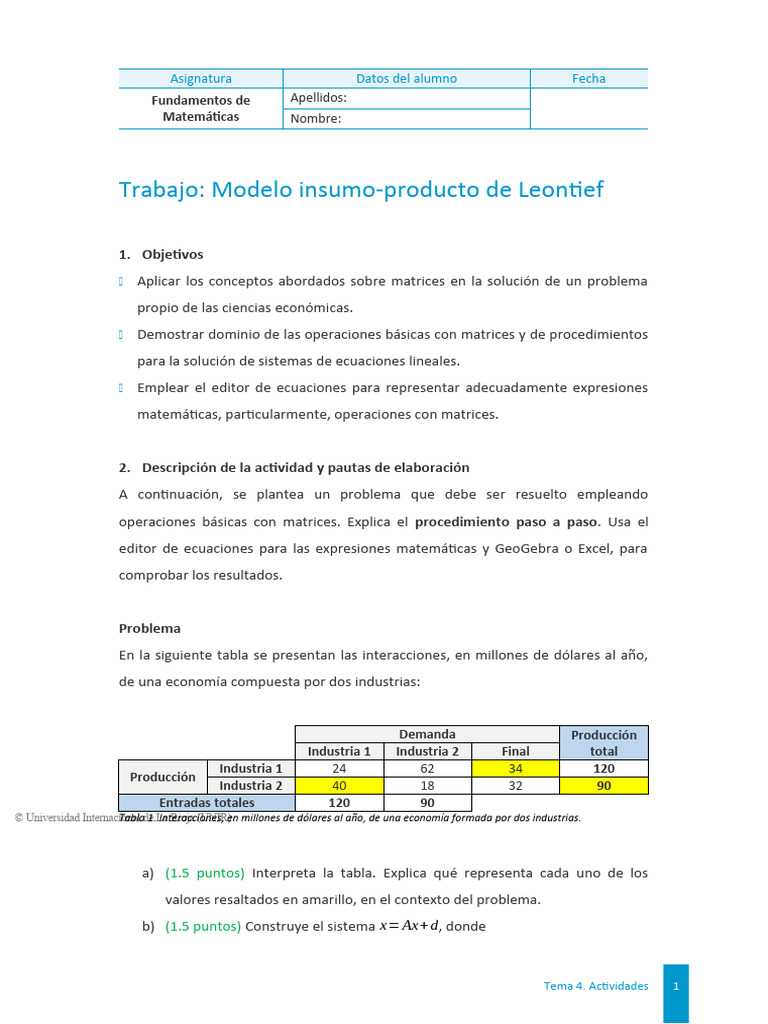Colade01 t4 Trab2 | PDF | Matriz (Matemáticas) | Matemáticas