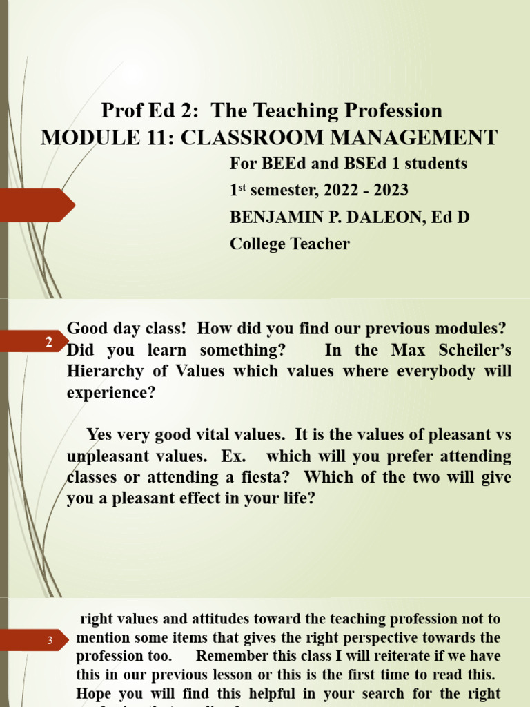 CLASSROOM MANAGEMENT - Prof Ed 2 Nodule 8 | PDF