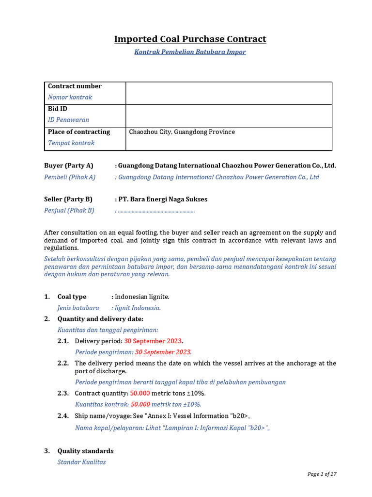 Imported Coal Purchase Contracts (New Draft Contract) | PDF ...