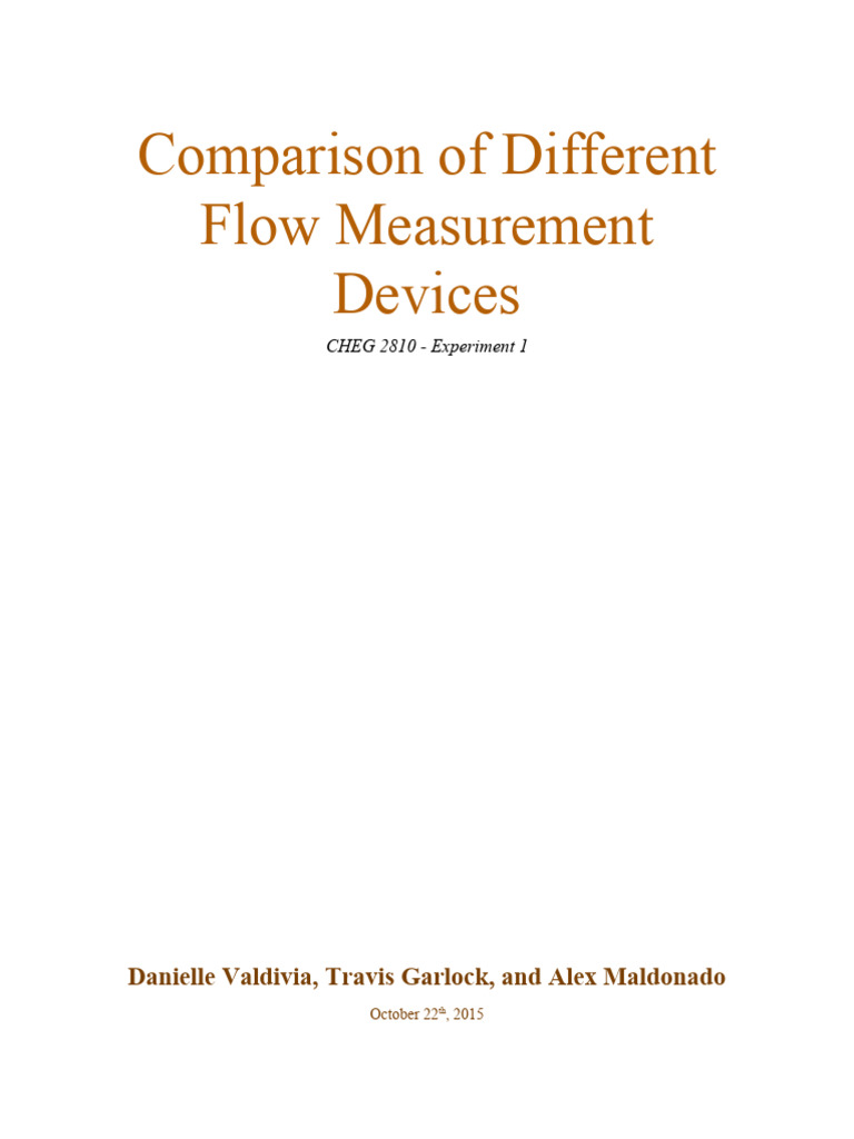 Flow Measurement Lab Report | PDF | Flow Measurement | Fluid Dynamics Flow Measurement Lab Report | PDF | Flow Measurement | Fluid Dynamics