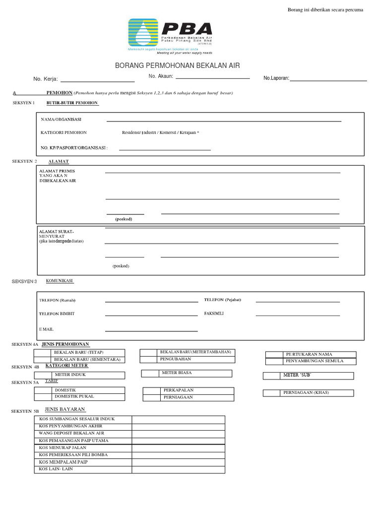 Borang Permohonan Bekalan Air | PDF