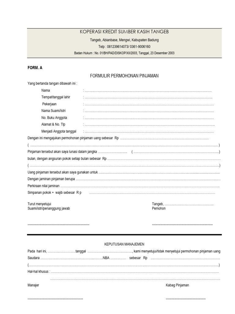 Formulir Pengajuan Pinjaman Sampai Rp. 50.000.00000 | PDF