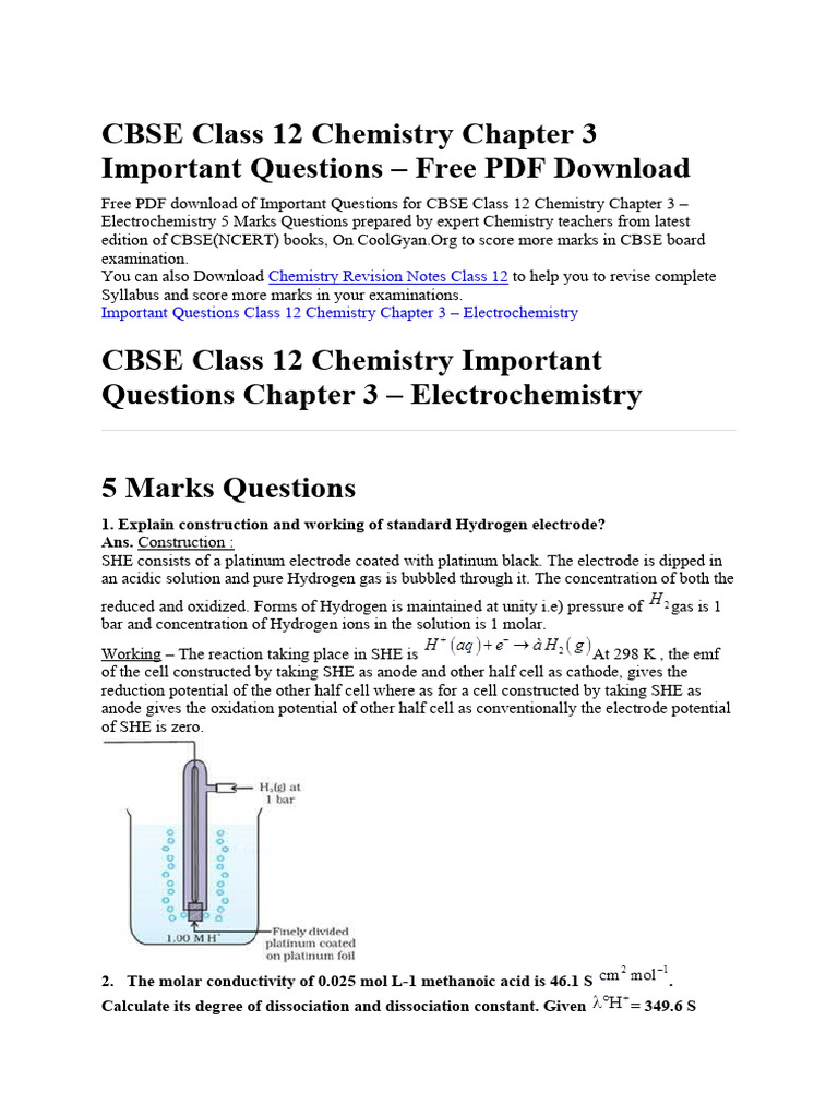 CBSE Class 12 Chemistry Important Questions& answers @5marks | PDF ...