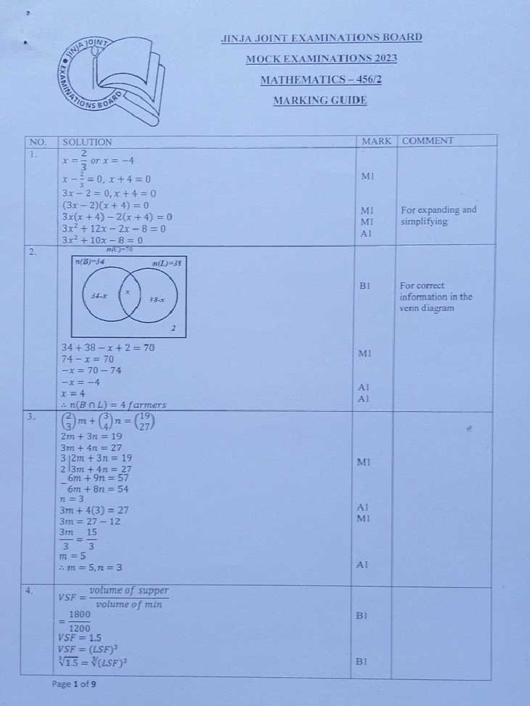 JJEB Math Paper 2 Marking Guide 2023) | PDF