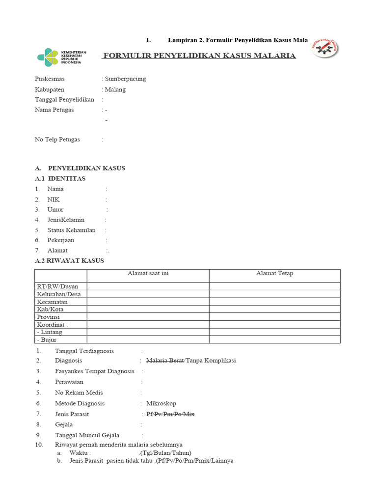 Formulir Pe Malaria | PDF