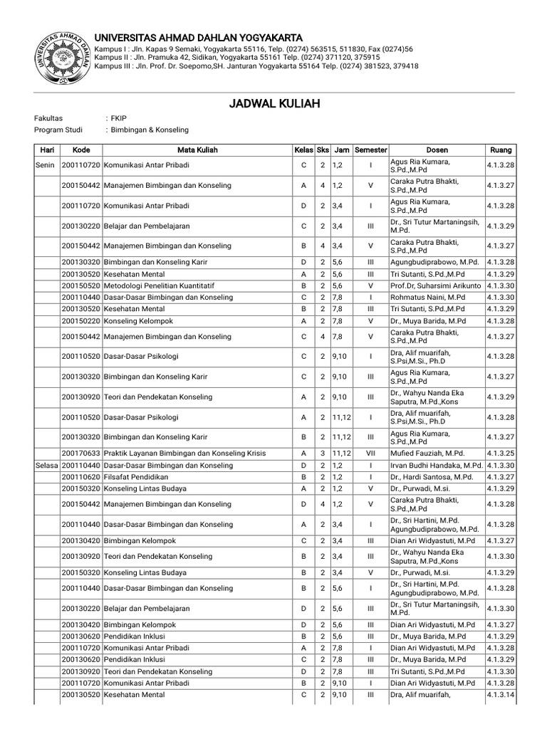 Jadwal Kuliah | PDF