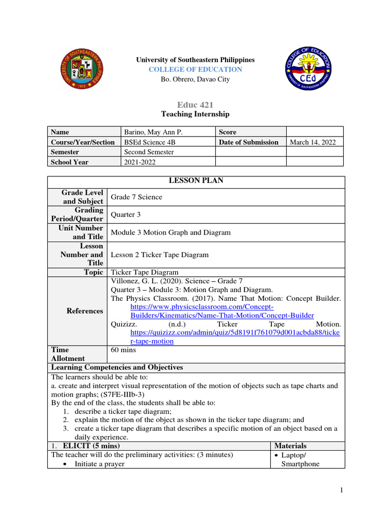 EDUC 421 LP Q3M3 TickerTape 7carnation Barino | PDF